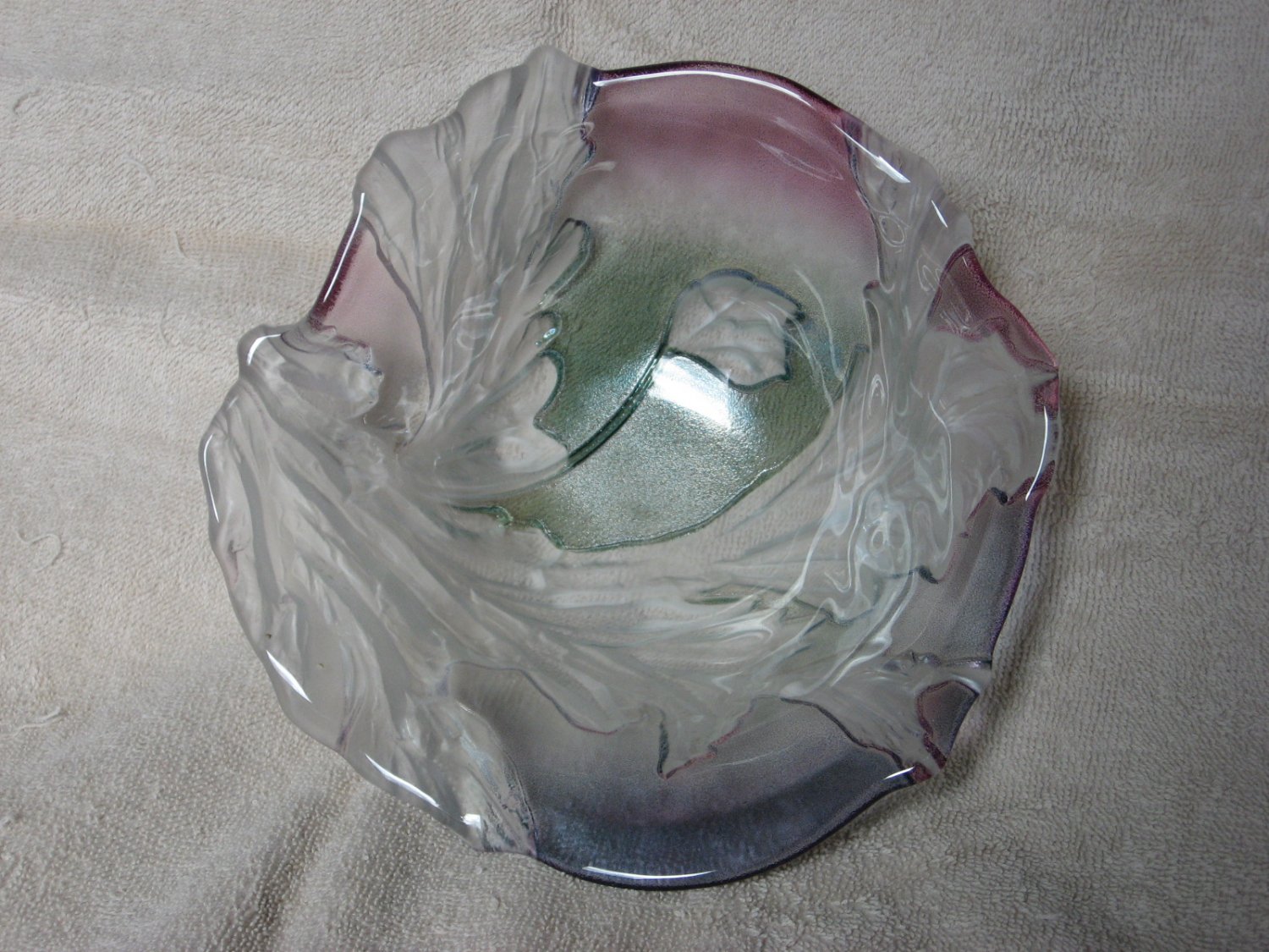 Mikasa Crystal Glass Bowl Multi Color Frosted Leaf Candy Dish