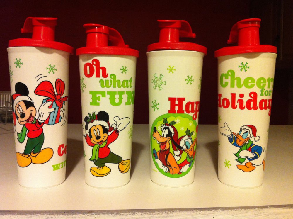 Tupperware Disney Mickey Minnie Goofy Donald Holiday Cheer Tumblers ...
