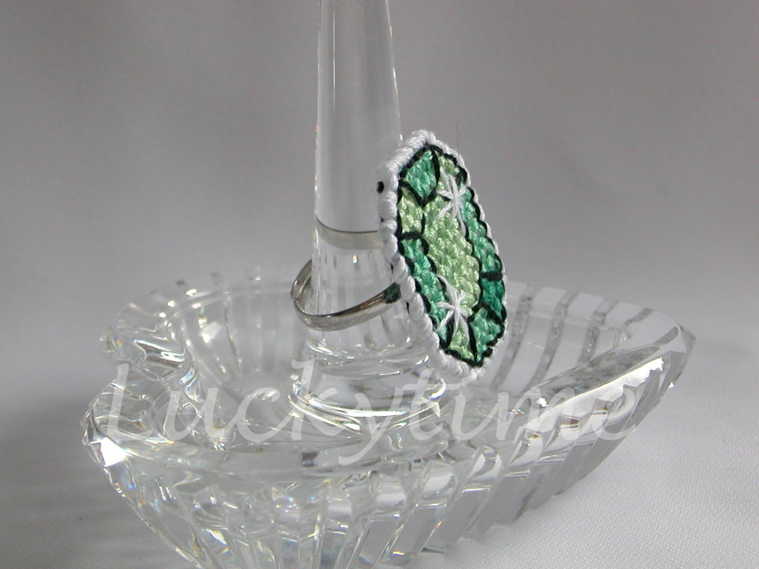 Seafoam Green Gemstone Plastic Canvas Gem Ring Jewelry