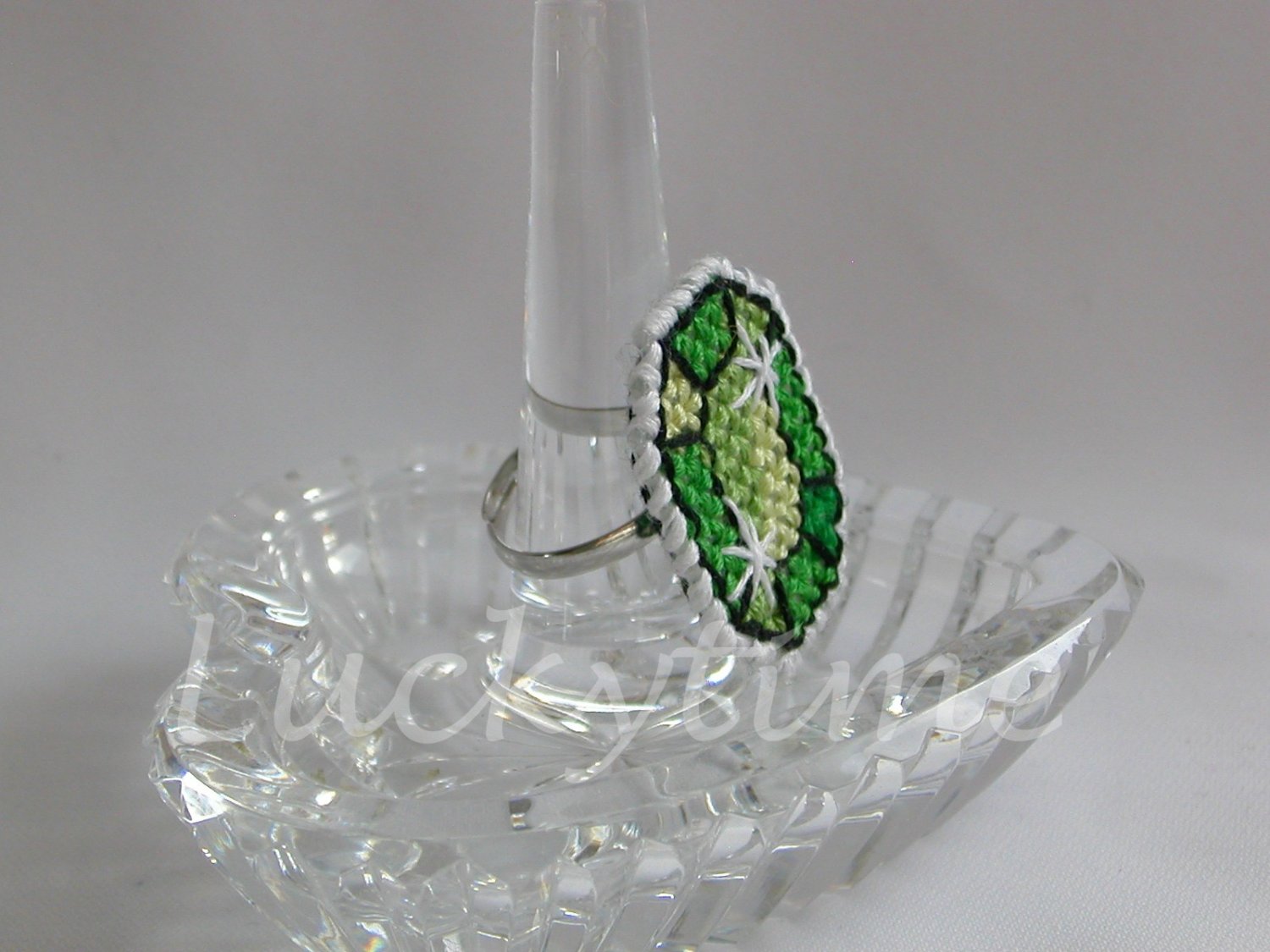 Lime Green gemstone Plastic Canvas gem adjustable ring