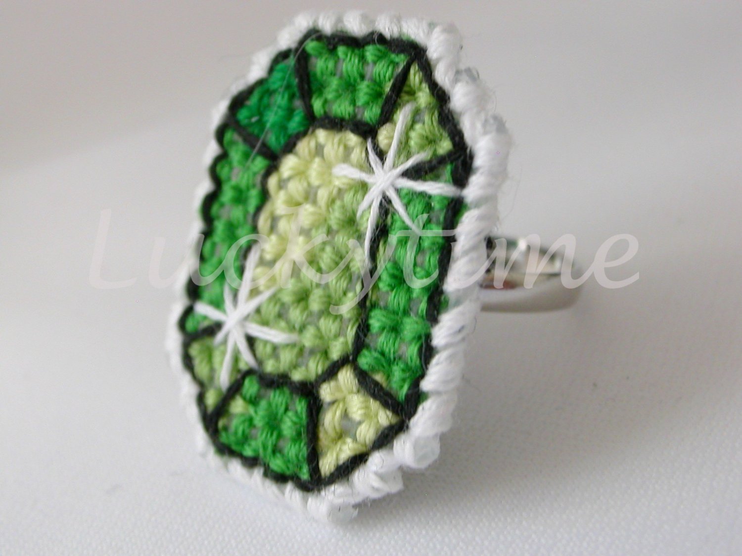 Lime Green gemstone Plastic Canvas gem adjustable ring