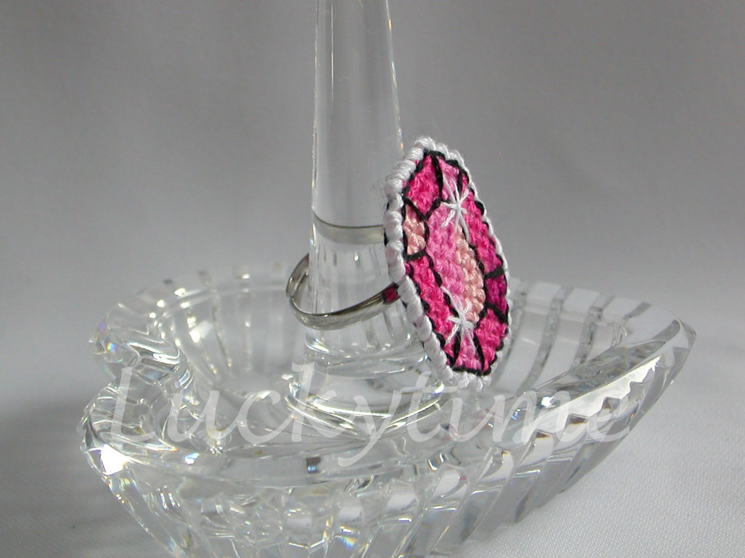 Hot Pink gemstone Plastic Canvas gem adjustable ring