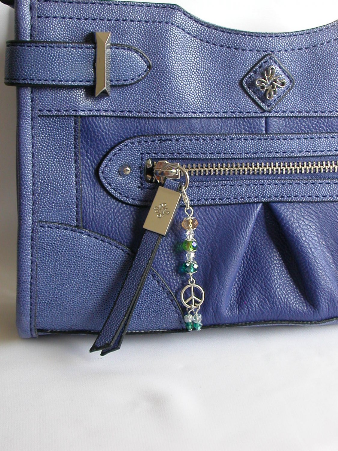 Peace sign Zipper Purse Charm green yellow crystal bead