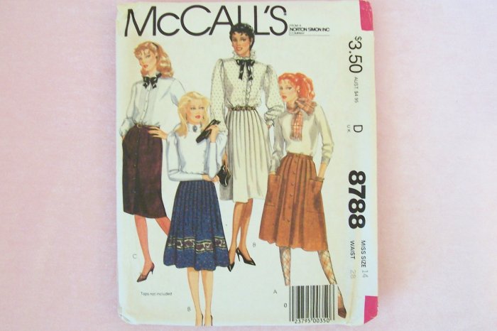Retro 1983 McCall's 8788 Pleated Button Front Skirt Pattern Uncut Size 14