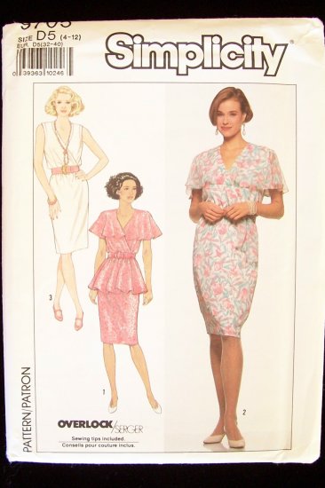 Simplicity 9705 Surplice Peplum Dress Pattern Sleeveless Uncut Size 4-12