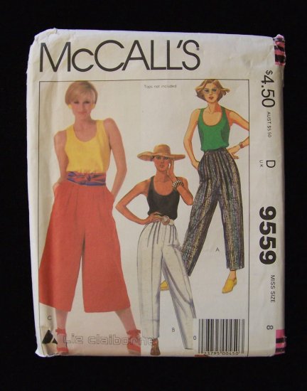 Vintage 80’s McCall’s 9559 Liz Claiborne Straight Pants Culottes ...