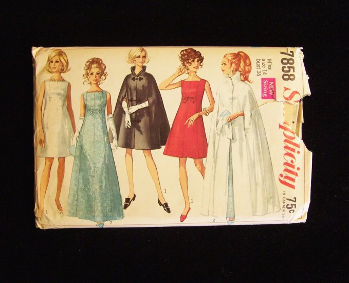 Vintage 60s Simplicity 7858 Square Neck Shift Evening Prom Dress Opera ...