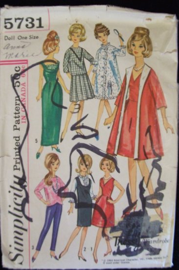 Vintage 60s Simplicity 5731 11.5 Inch Model Doll Wardrobe Pattern For ...