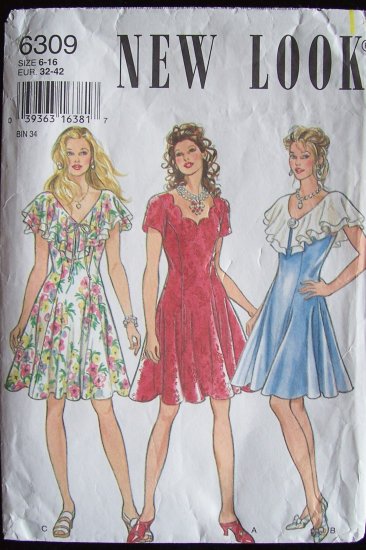 New Look 6309 Summer Party Prom Dress Pattern Flounce Neckline Size 6-16