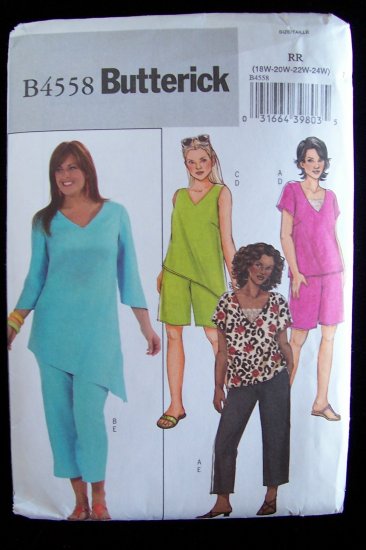 Butterick 4558 Women’s Plus Size Capri Pants Tunic Top Shorts Sewing ...