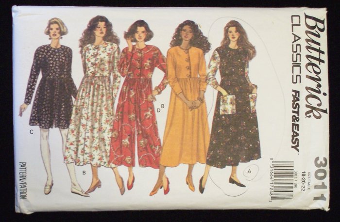 Butterick Easy 3011 Dress and Jumpsuit Sewing Pattern Uncut Size 18-22