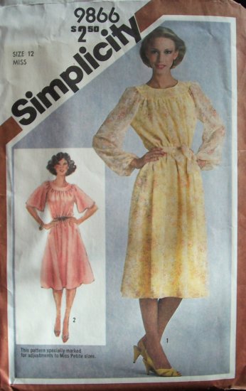 Vintage 80s Simplicity 9866 Raglan Sleeve Rounded Yoke Dress Pattern ...