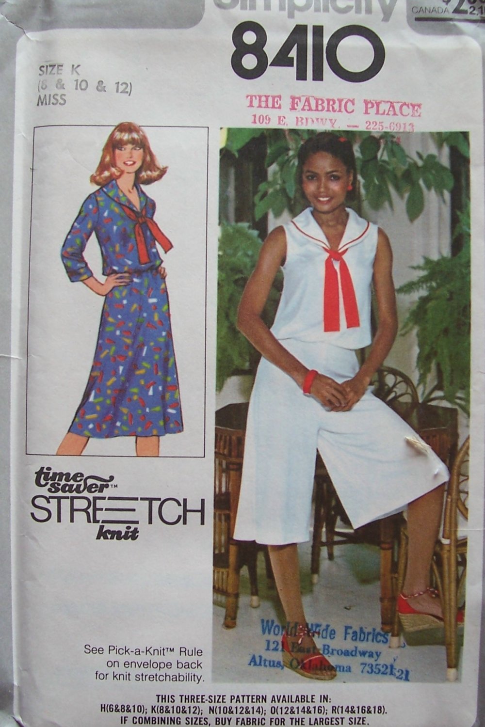 Vintage 70’s Simplicity 8410 Sailor Collar Top Culottes and Skirt ...