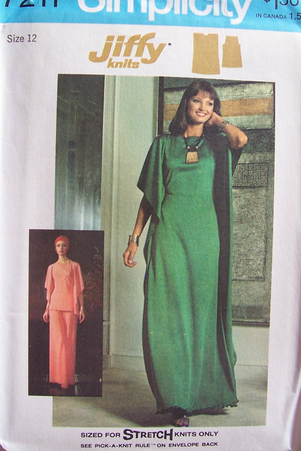 Vintage 70s Simplicity 7211 Batwing Maxi Dress Top and Wide Leg Pants ...