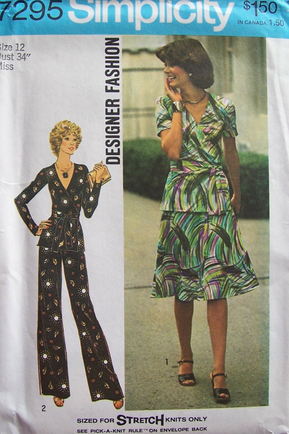 Vintage 70s Simplicity 7295 Wrap Front Top Skirt Pant Suit Pattern ...