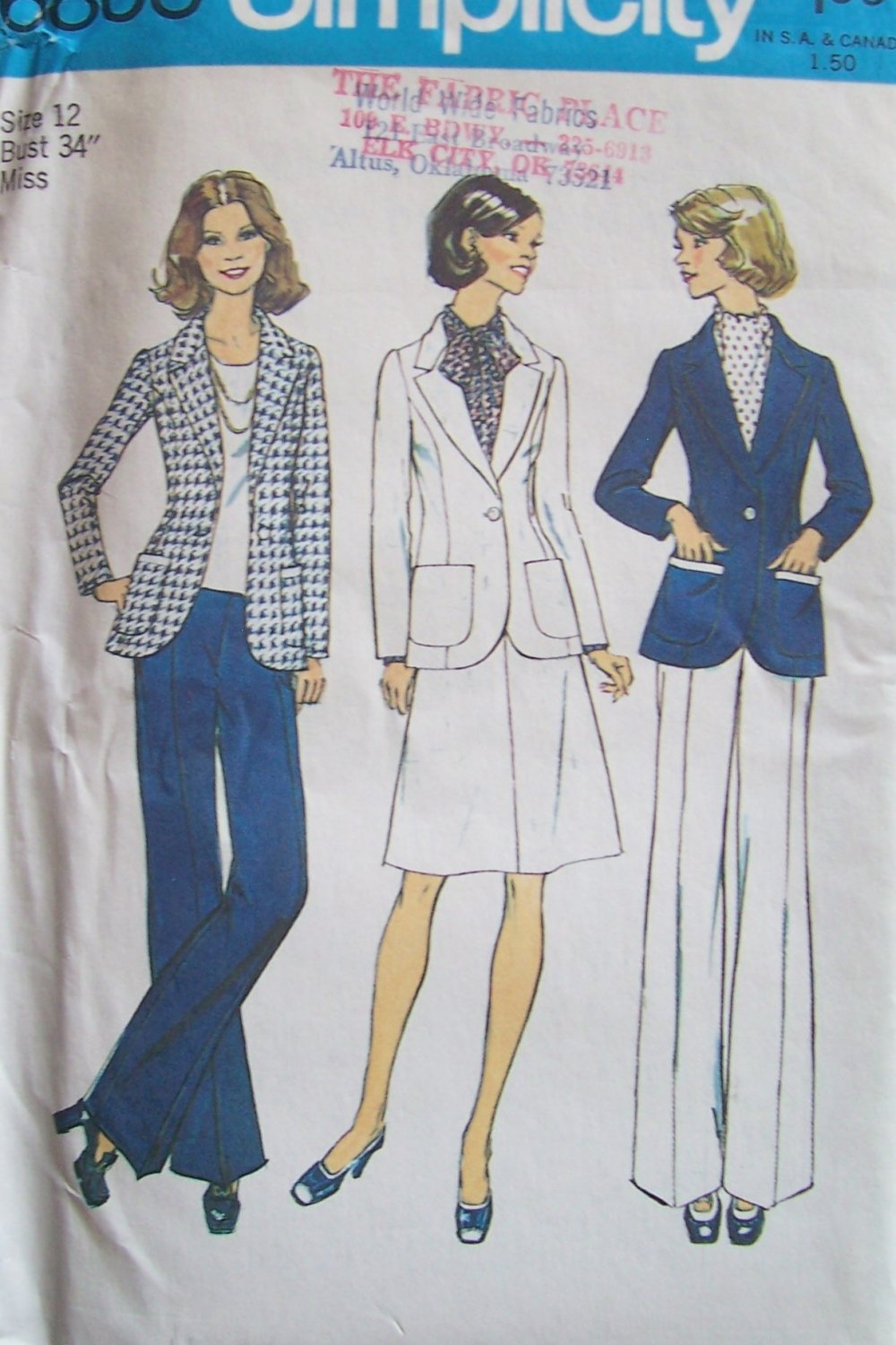 Vintage 70s Simplicity 6803 Jacket Skirt and Pants Pattern Pantsuit ...
