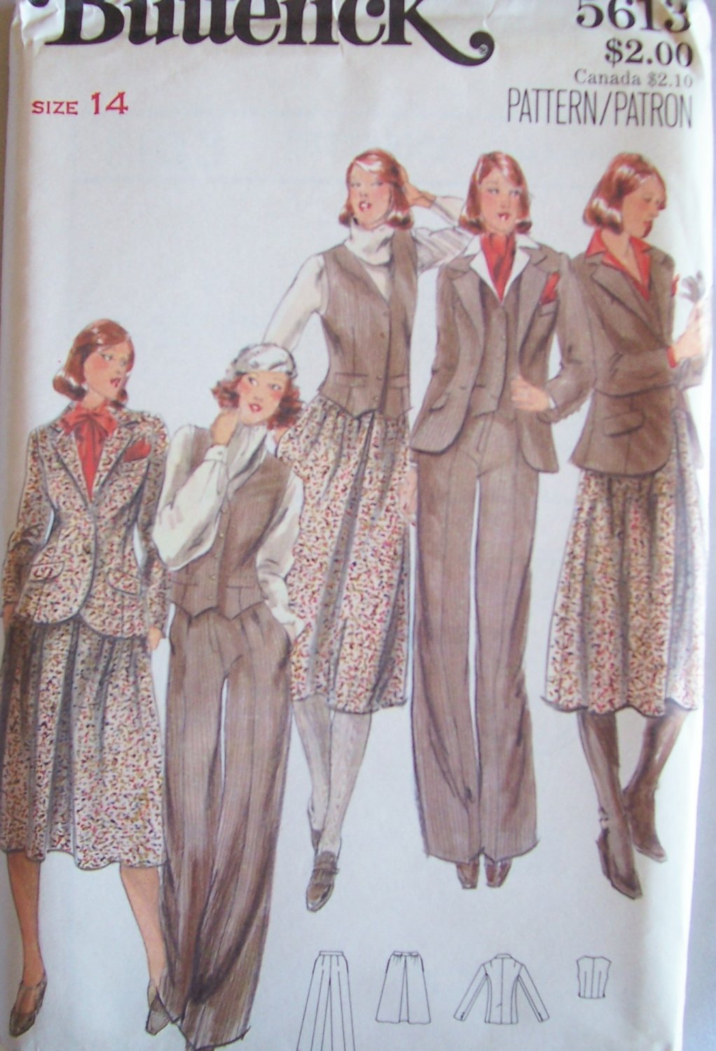 Vintage Butterick 5613 Suit Jacket Vest Skirt Pattern Pantsuit Uncut ...