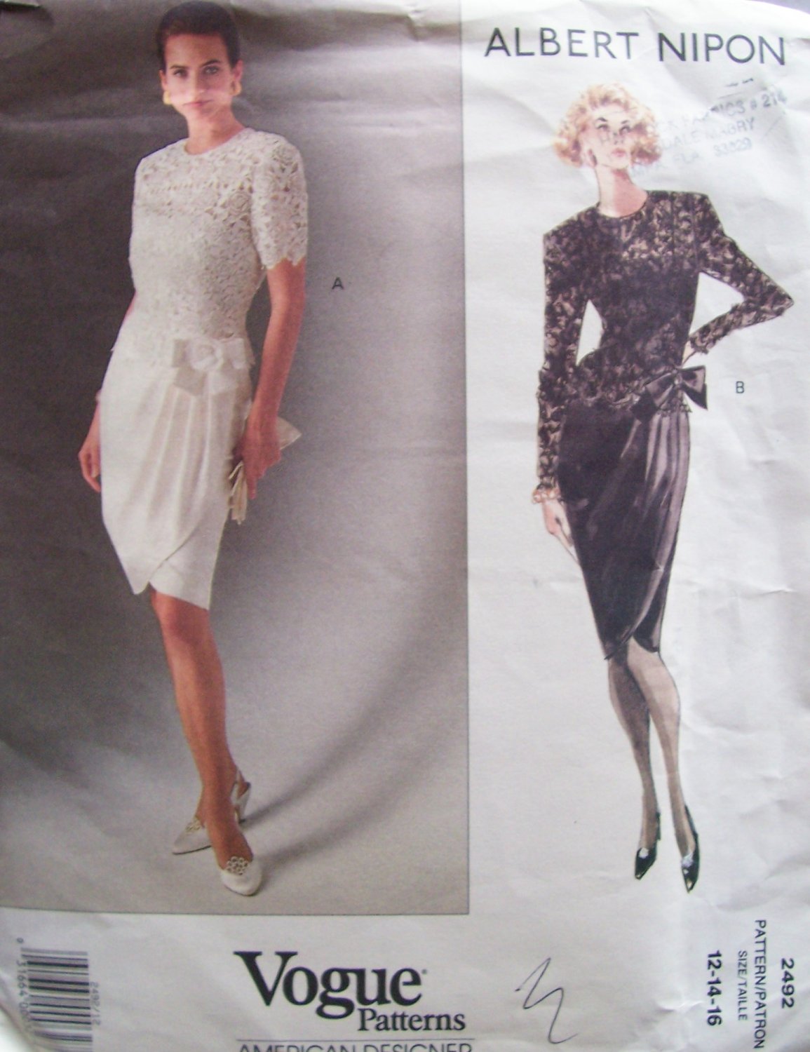 Vogue 2492 American Designer Nipon Dropped Waist Dress Lace Overlay Top ...
