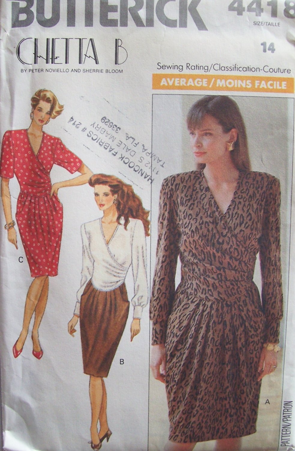 Vintage 80s Butterick 4418 Mock Wrap Pleated Bodice Dress Pattern Uncut ...