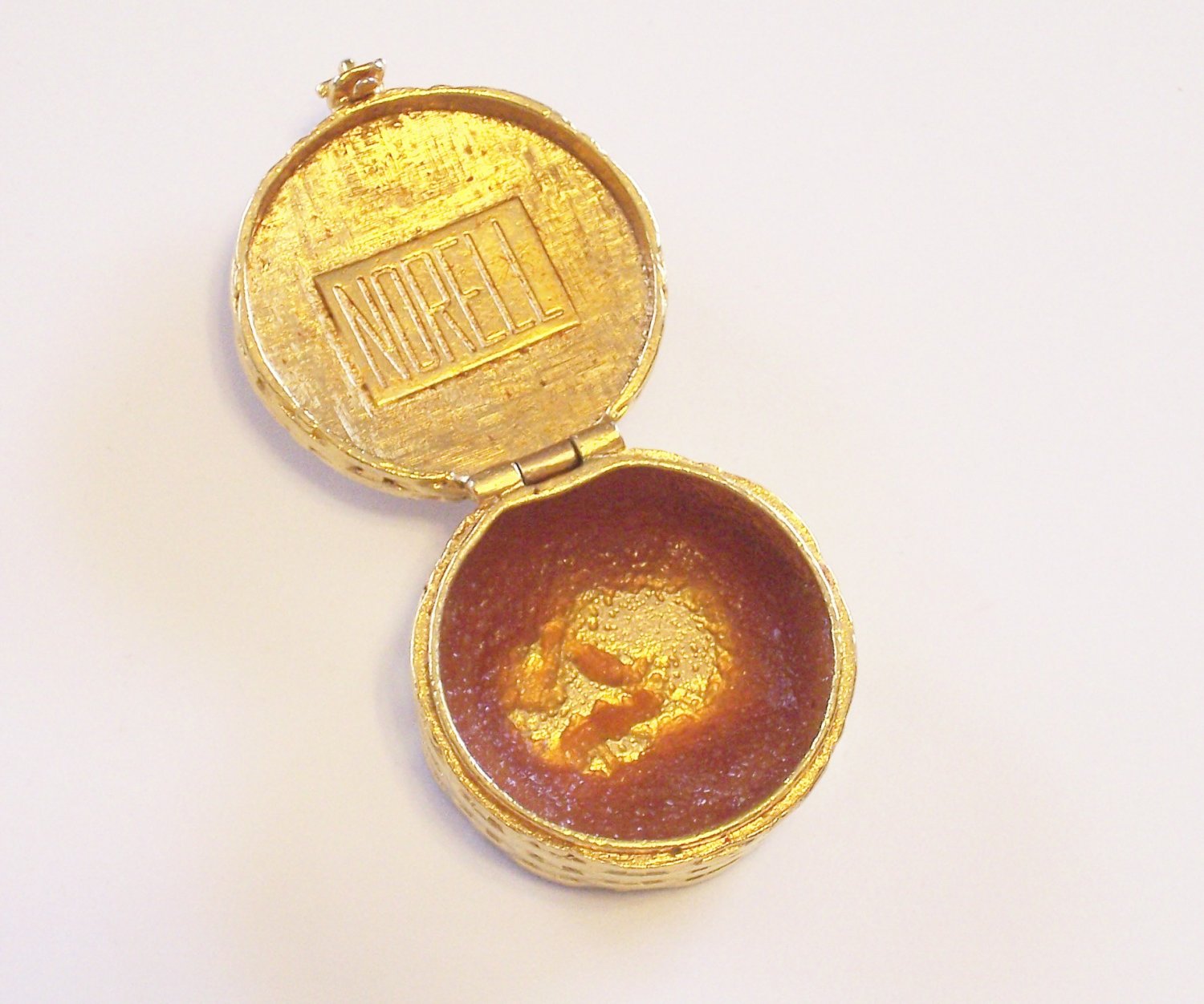 Vintage Norell Solid Perfume Compact Box Gold Tone Basket Weave