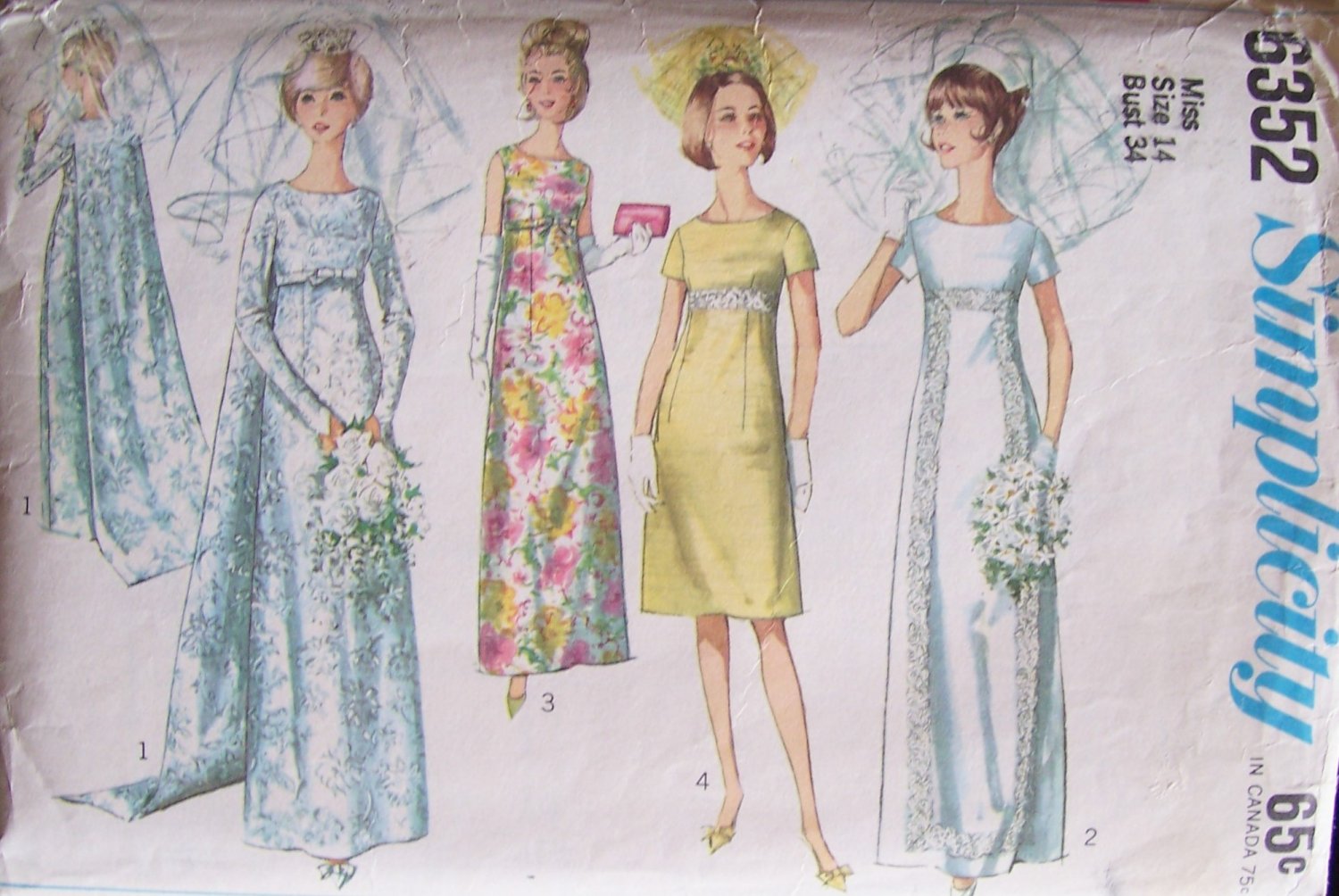 Vintage 60s Simplicity 6352 Empire Waist Bridal Wedding Gown Dress ...