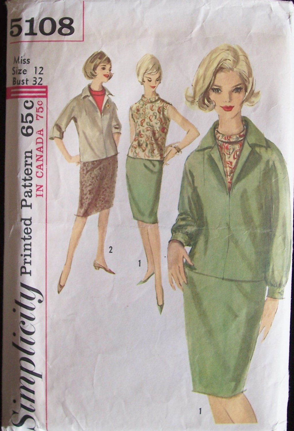 Vintage 60s Simplicity 5108 Straight Skirt Kimono Sleeve Top Roll ...
