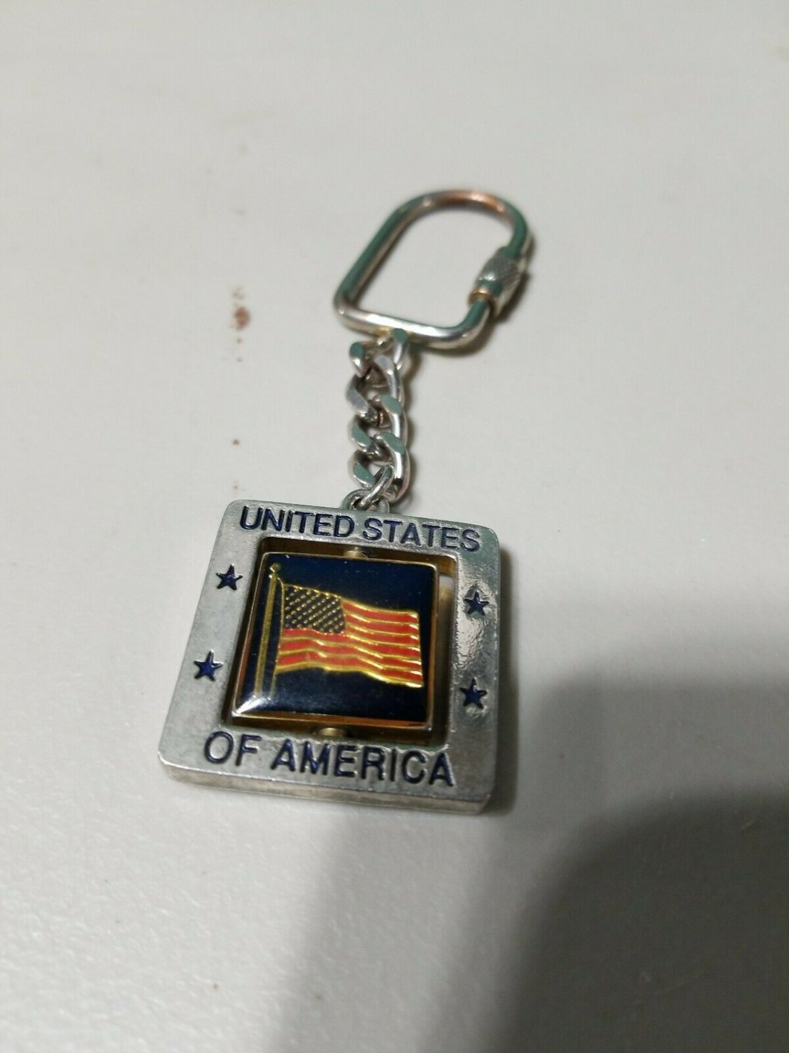 Vintage Metal United States of America Key Chain Flag Patriotic flag moves