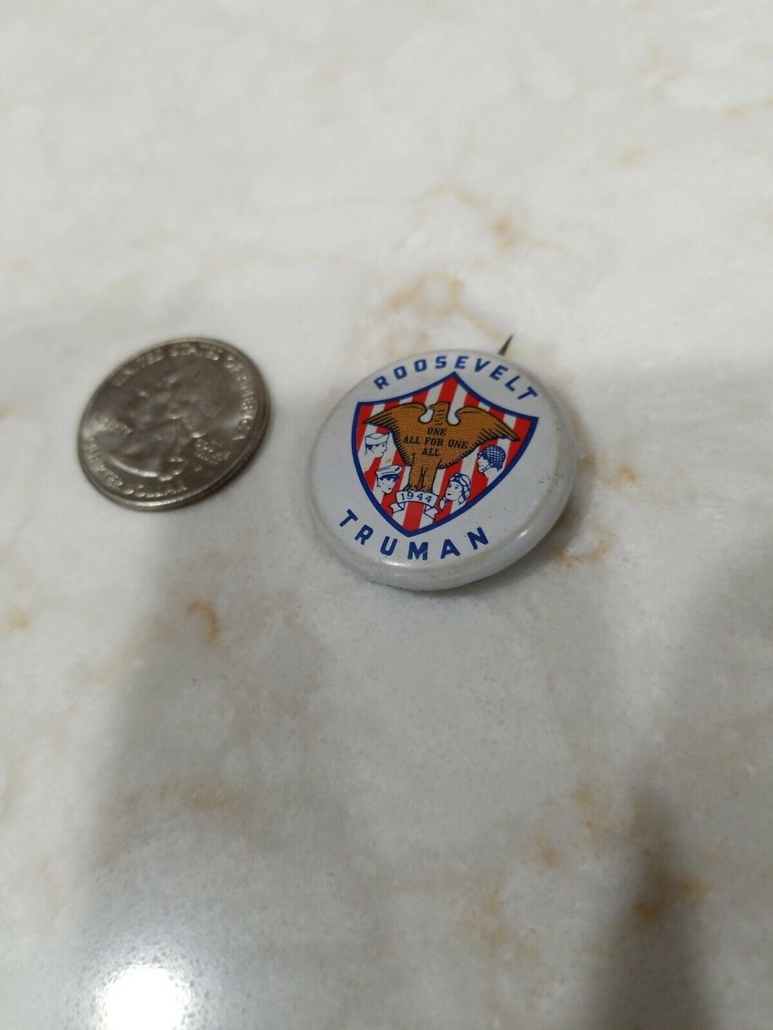 Vintage Roosevelt Truman Button Back Pin President Political 1944 (1972)