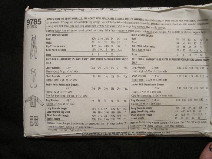 VINTAGE SIMPLICITY Winter SKI SUIT, Jacket ,Pants ,Leg Warmers SEWING ...
