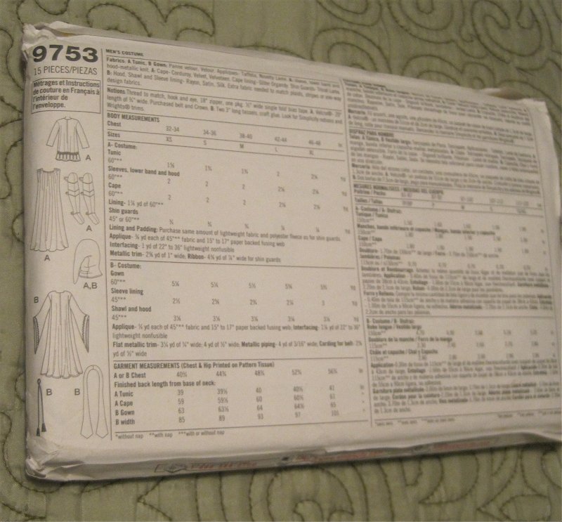 Simplicity Sewing Pattern 9753 Men's Medieval Renaissance Costume Sizes ...