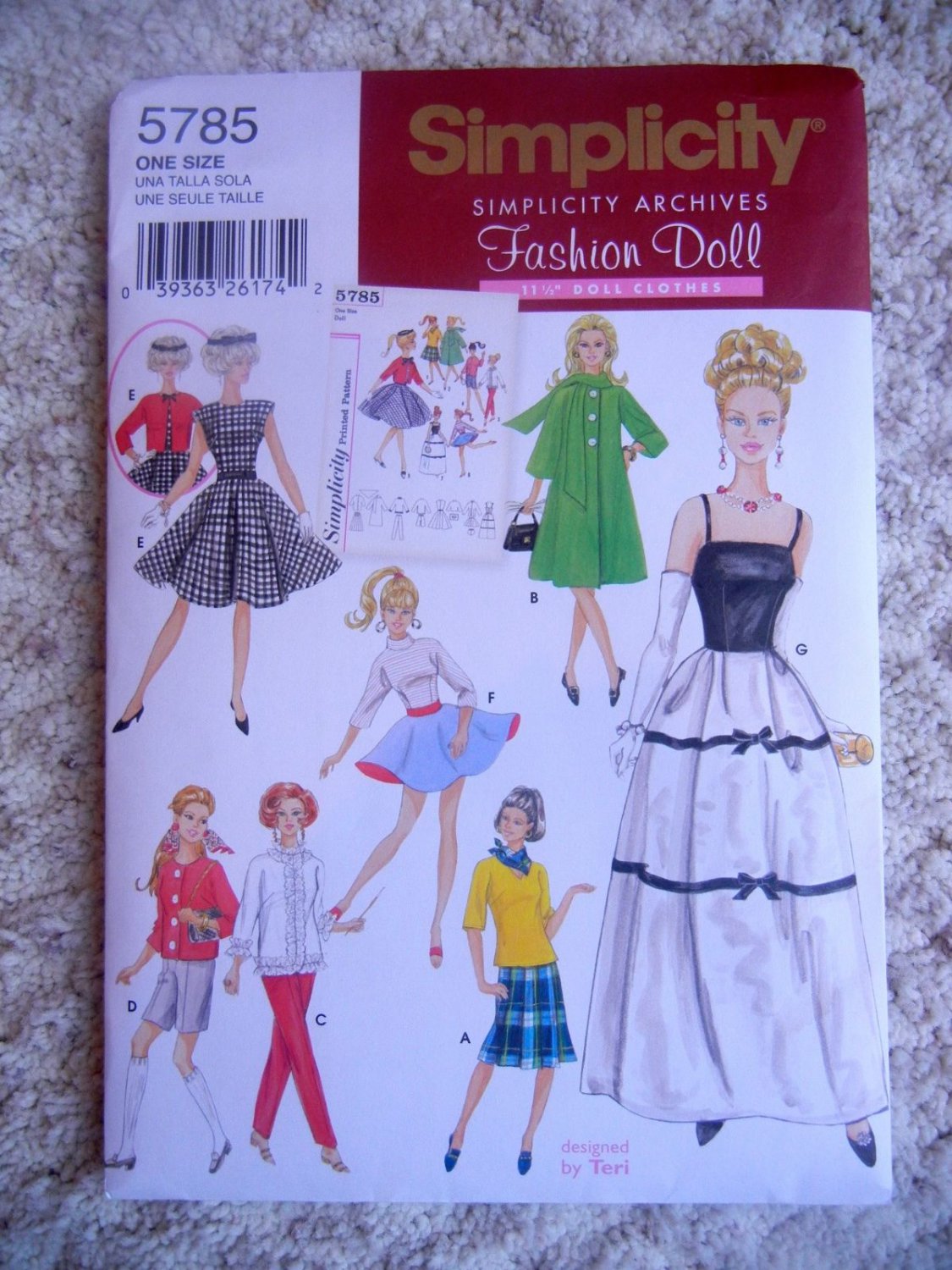 Barbie RETRO VINTAGE CLOTHES Coat, Dress etc Sewing Pattern Simplicity 5785 UNCUT