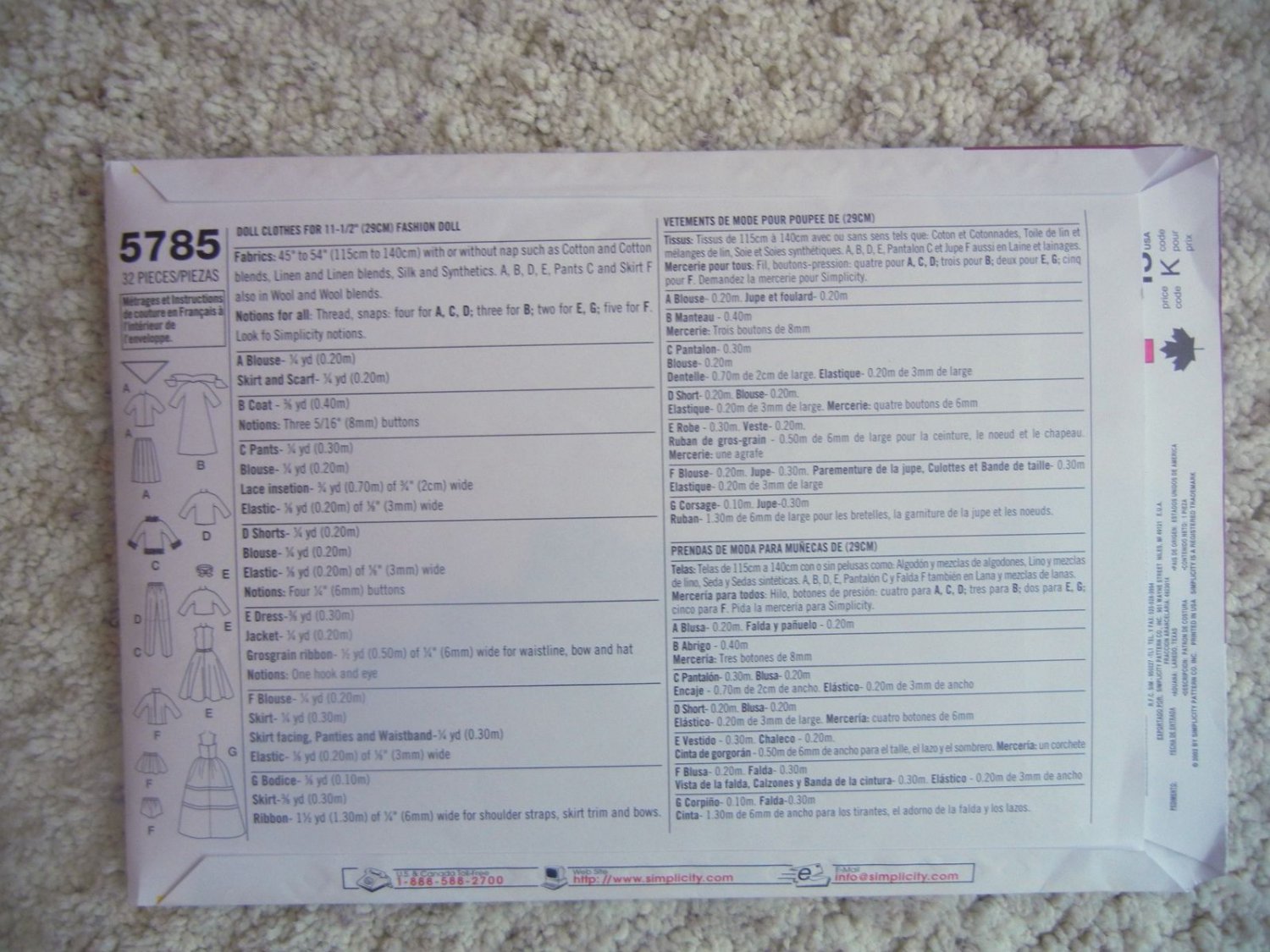 Barbie RETRO VINTAGE CLOTHES Coat, Dress etc Sewing Pattern Simplicity 5785 UNCUT