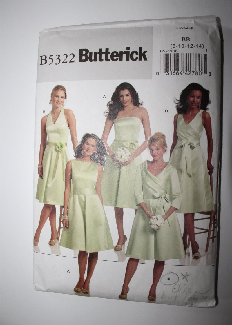 BUTTERICK 5322 UNCUT Bridesmaid Prom Dresses Halter & Sleeve Size 8 10 ...