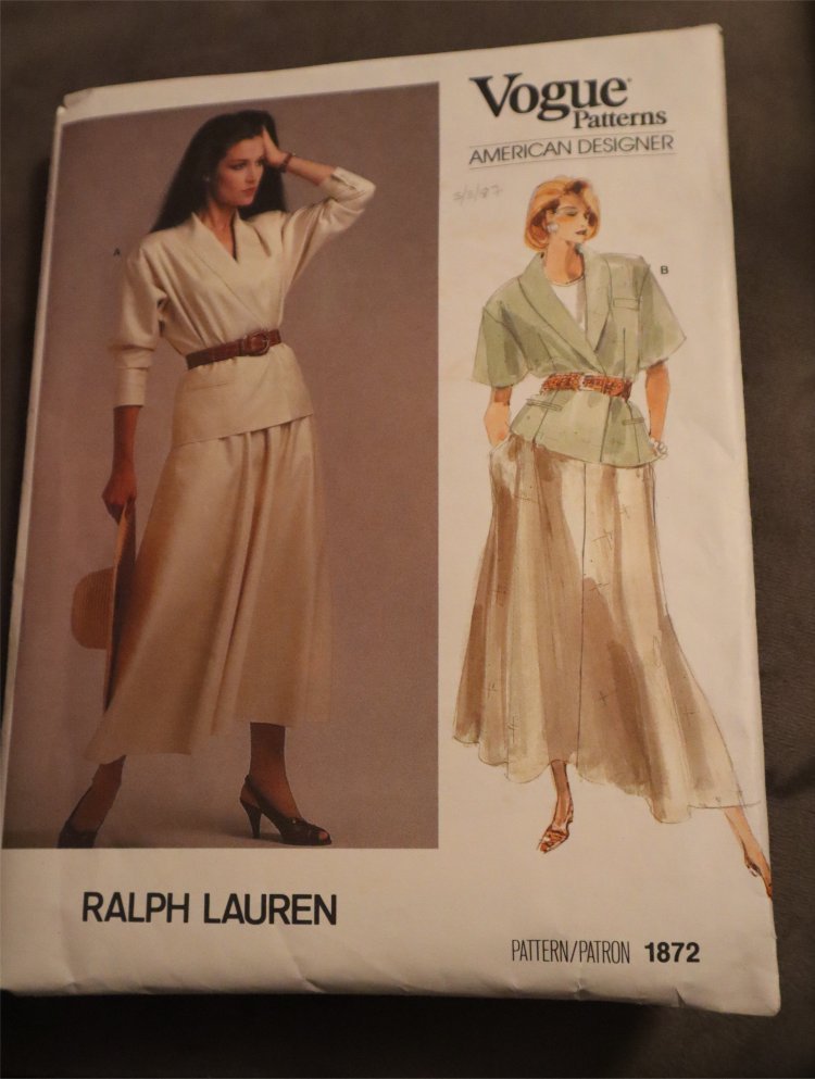 Vogue 1872 Sewing Pattern American Designer Ralph Lauren Design Jacket ...