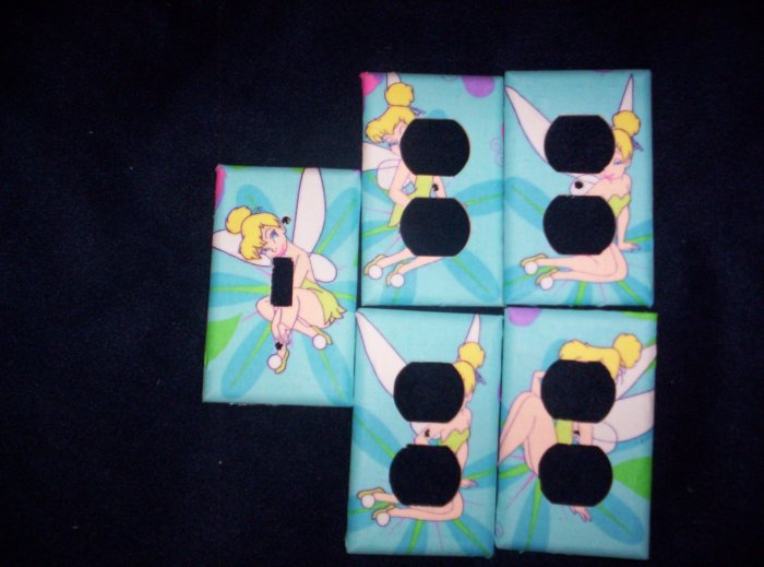 Tinkerbell turquoise outlet & light switch cover plates, set of 5, new