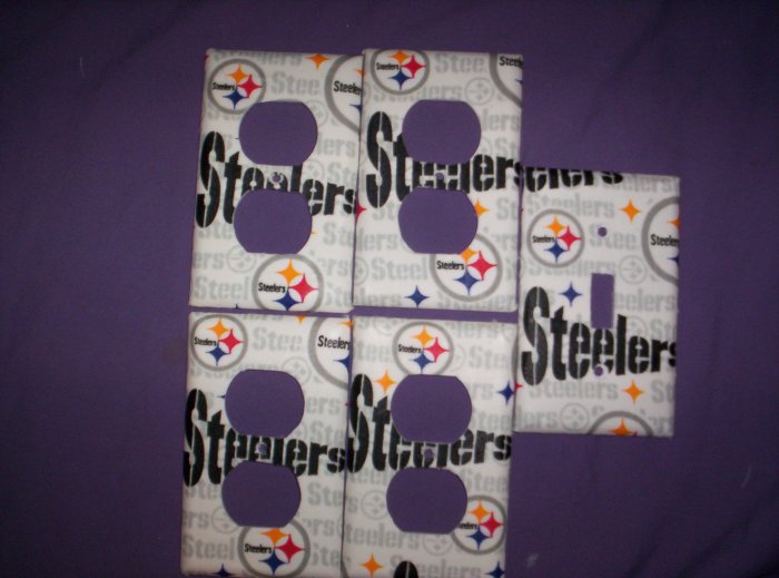 NFL Steelers white outlet & light switch cover plates, set of 5, new