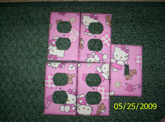 Hello Kitty Pink outlet & light switch cover plates, set of 5, new