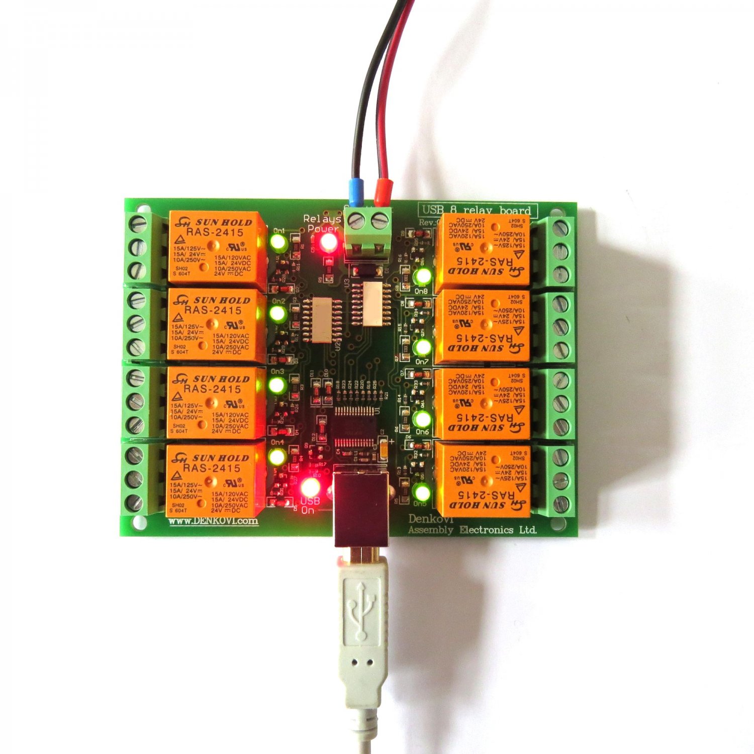 USB Eight Channel Relay Board for Automation, 24V