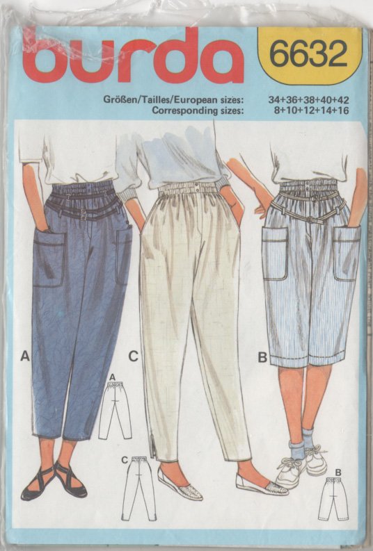 Burda Sewing Pattern 6632 Crop Pants Knickers or pants Size 8-16 UNCUT