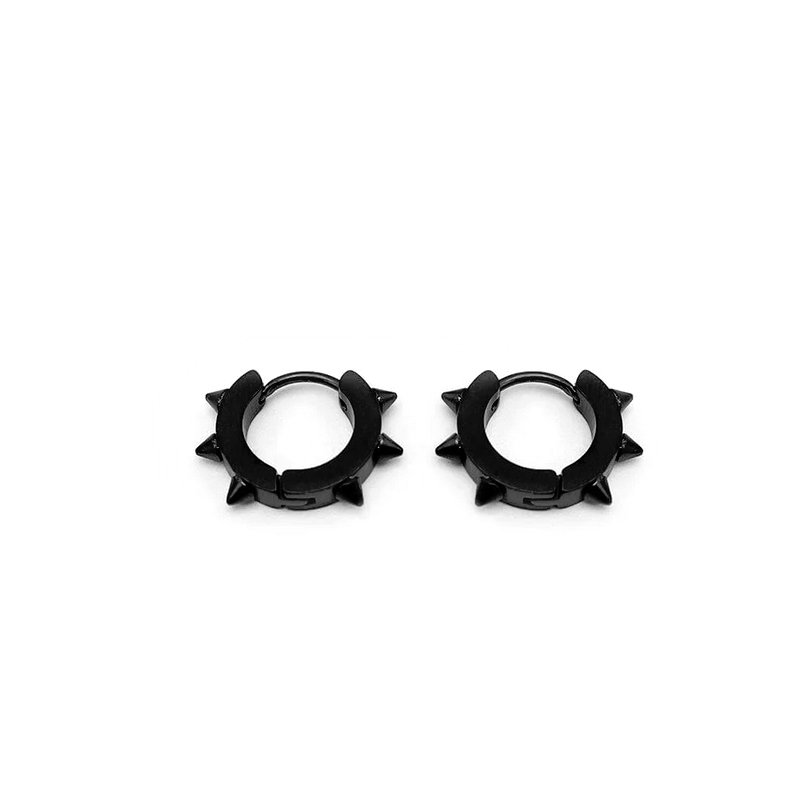 Stainless Steel Spikes Black Stud Hoop Huggie Earrings