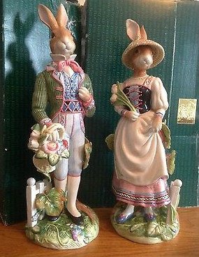 Fitz & Floyd - Old World Rabbit Male & Female Figurine Pair - NIB