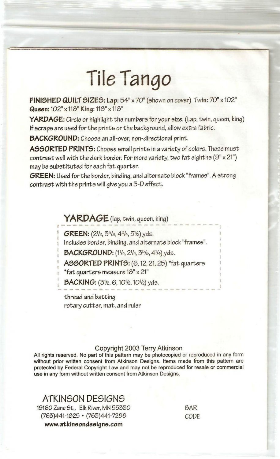 Atkinson Design Tile Tango Quilt One of Lifes Simple Pleasures Crafts ...