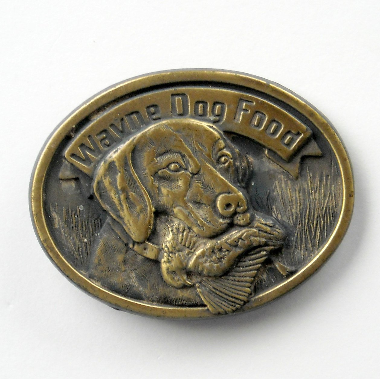 Wayne Dog Food Brass Color Vintage Belt Buckle