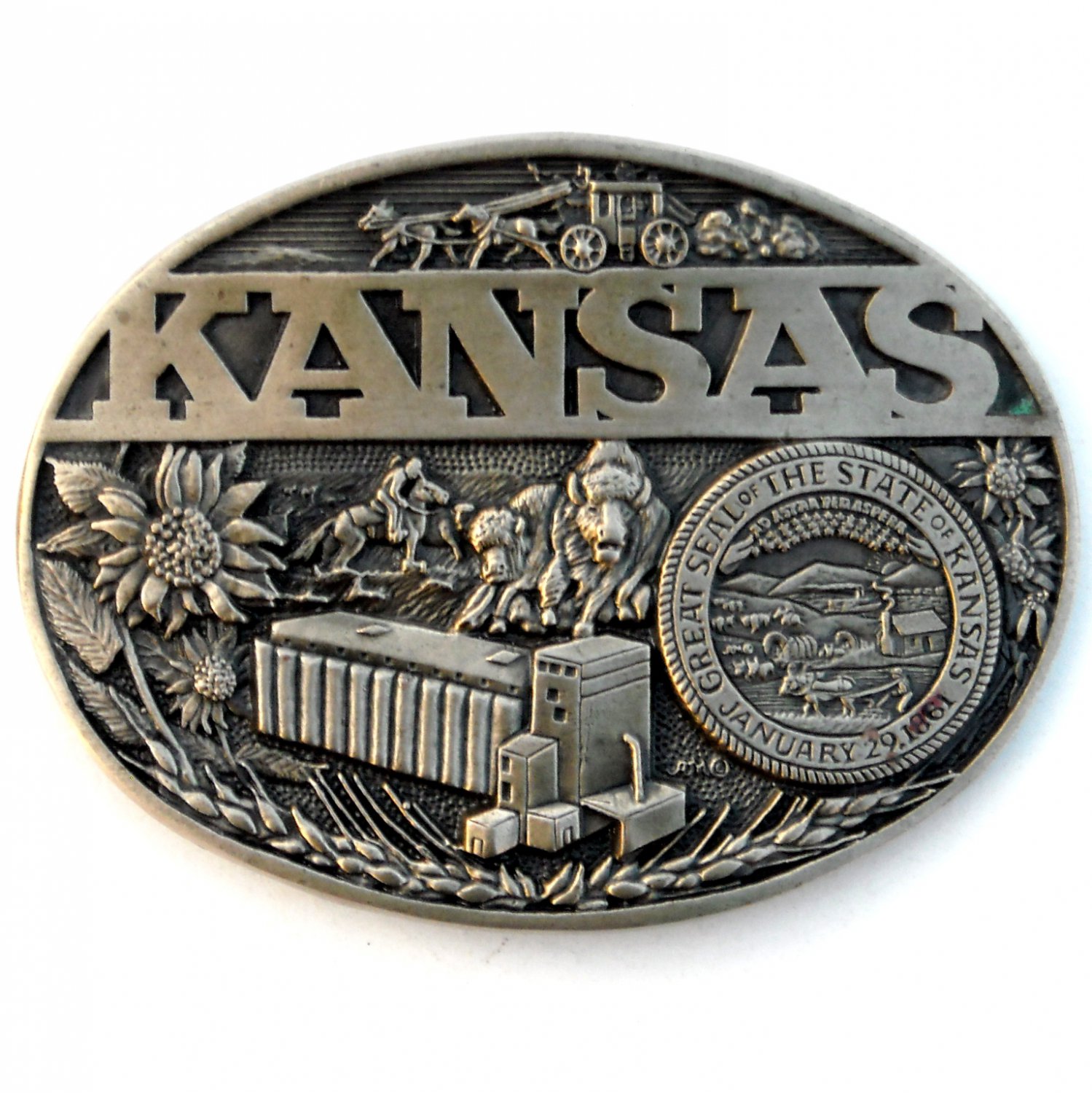 State Of Kansas Award Design Solid Brass Belt Buckle