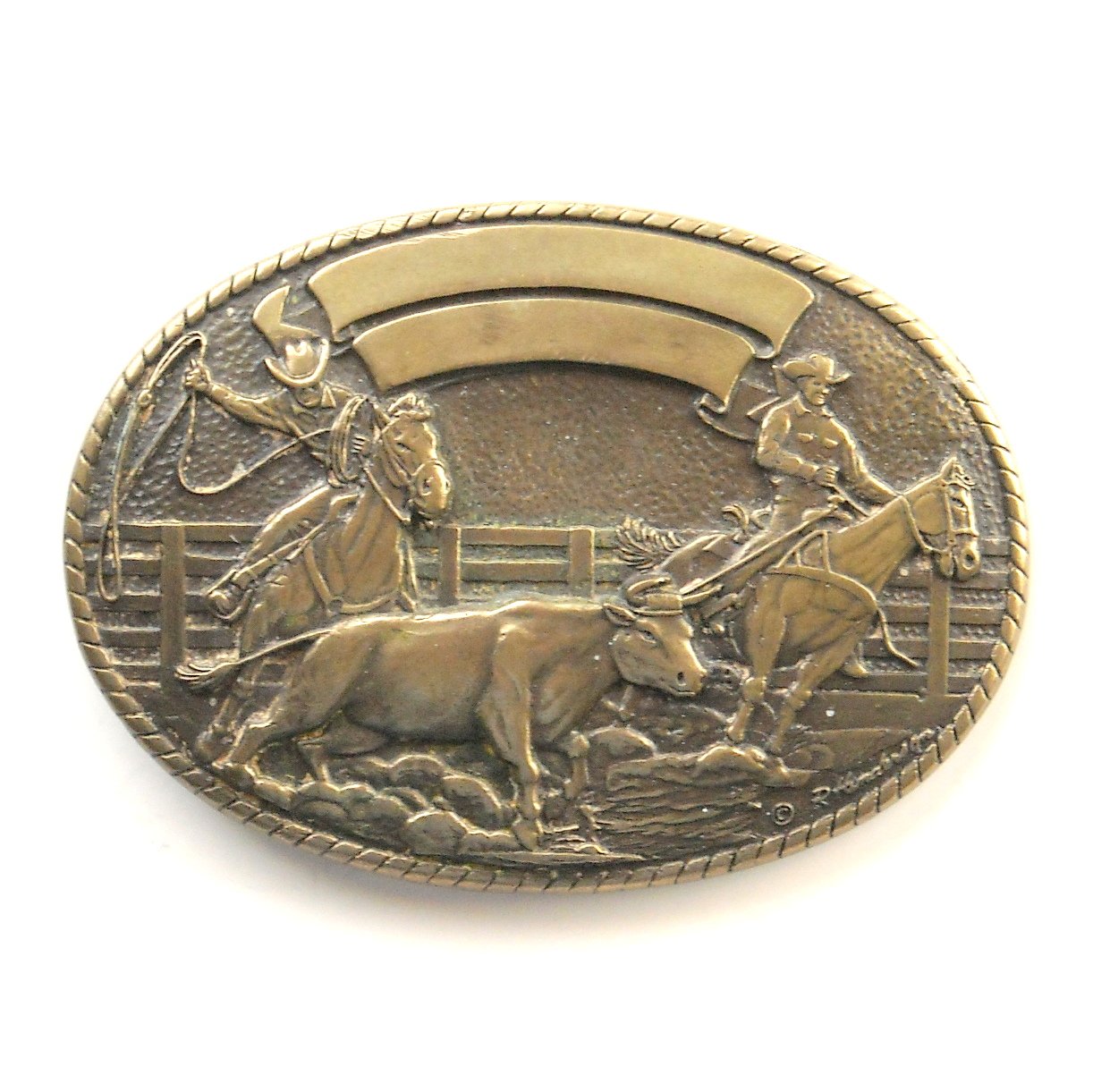 Cowboy Rodeo Roping Vintage Tony Lama Solid Brass Belt Buckle