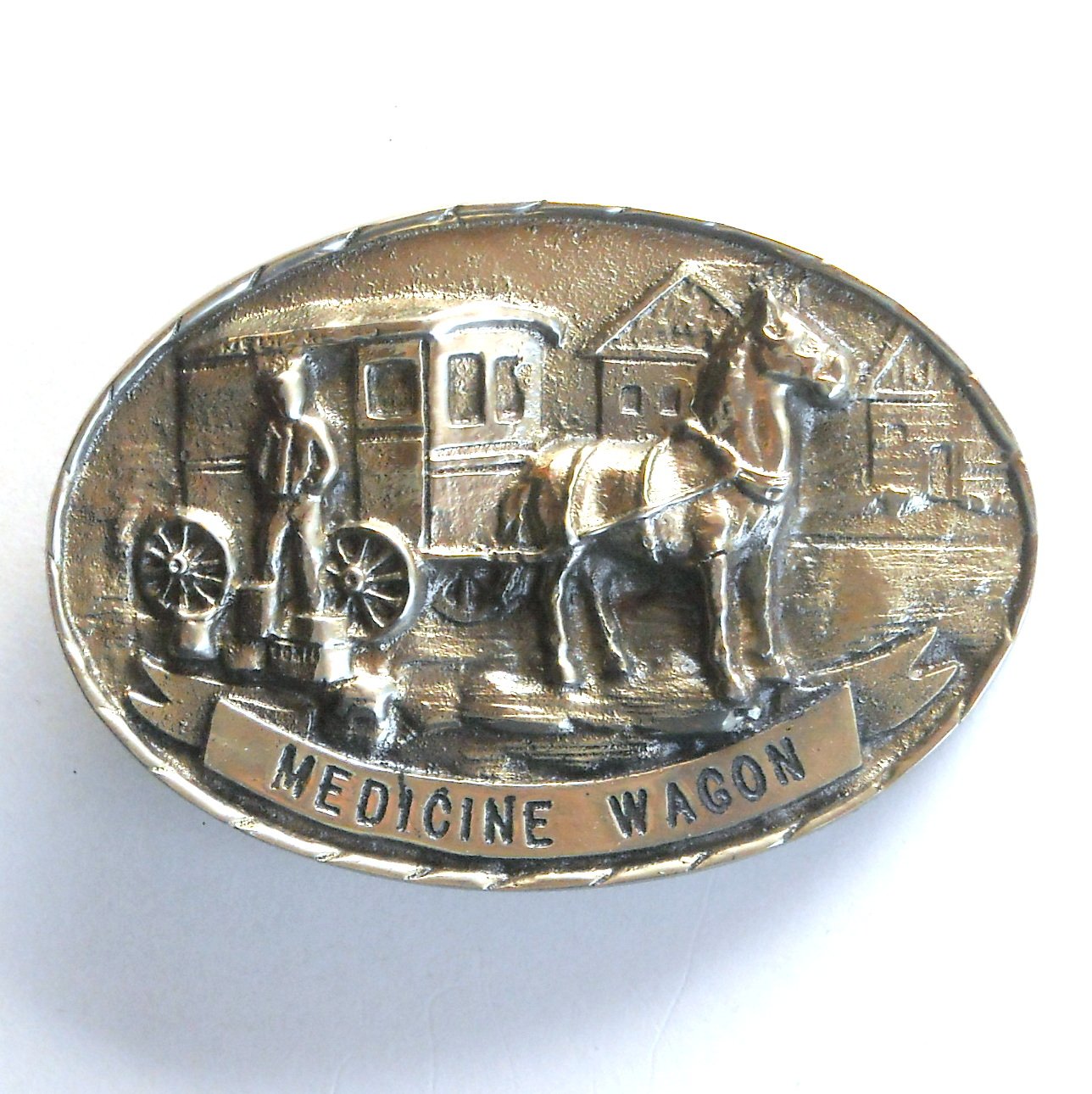Tony Lama Medicine Wagon First Edition Brass Belt Buckle