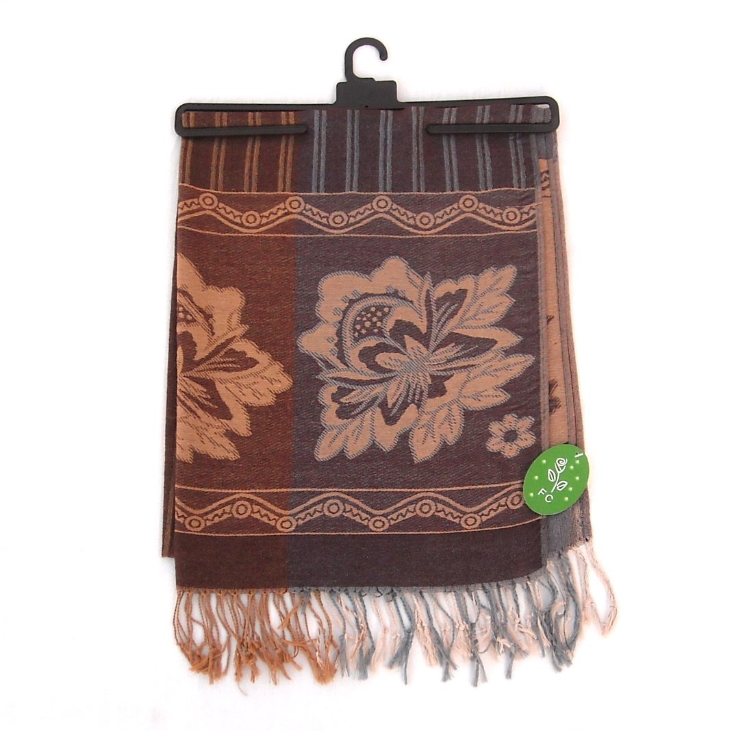 Pashmina Brown Beige Floral Scarf
