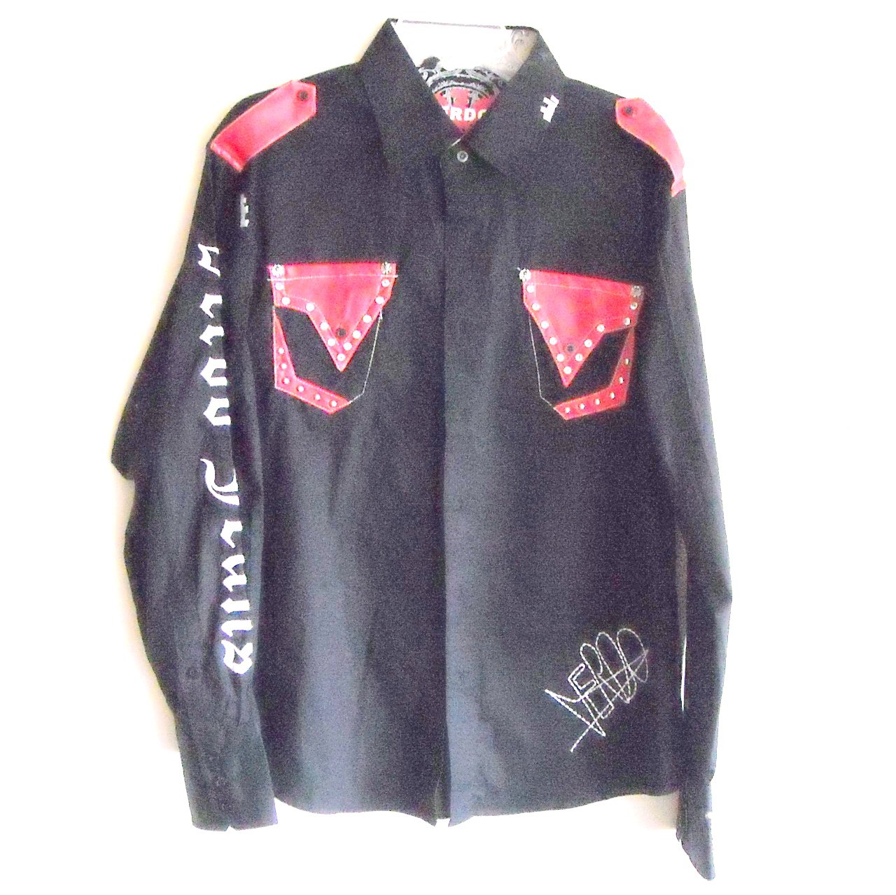 Verdo Jeans Company Mens Embroidered Rhinestone Studded Shirt Size L