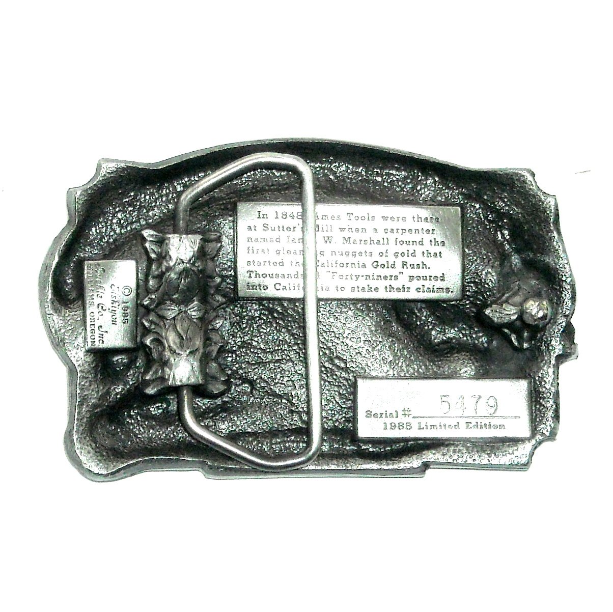 Gold Rush Of 1849 Vintage 1985 Siskiyou Ames Tools Belt Buckle