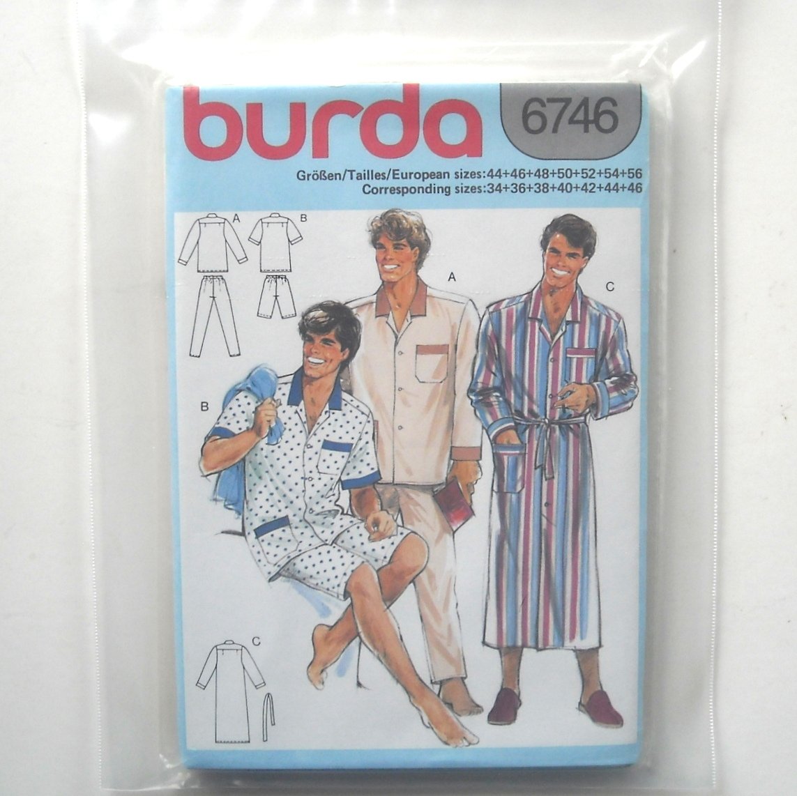 Mens Pajamas Robe Burda Sewing Pattern 6746